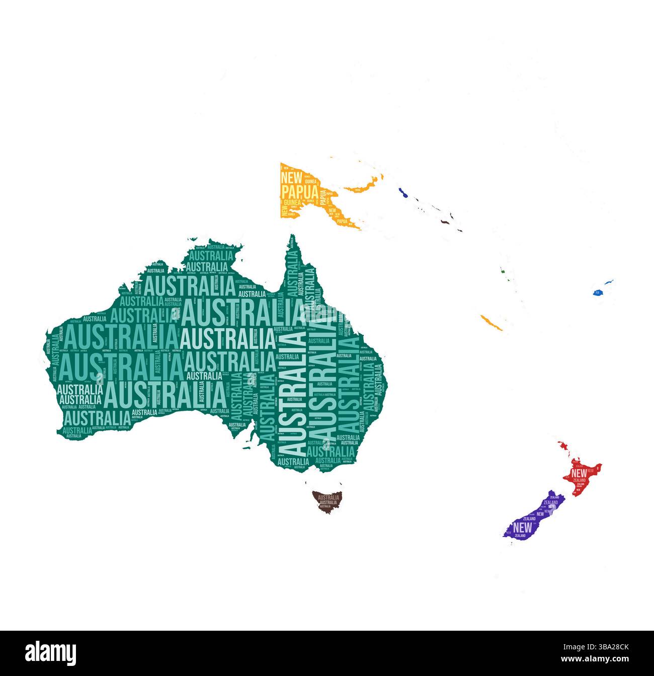 Oceania shape. Continent word cloud with country division. Oceania ...