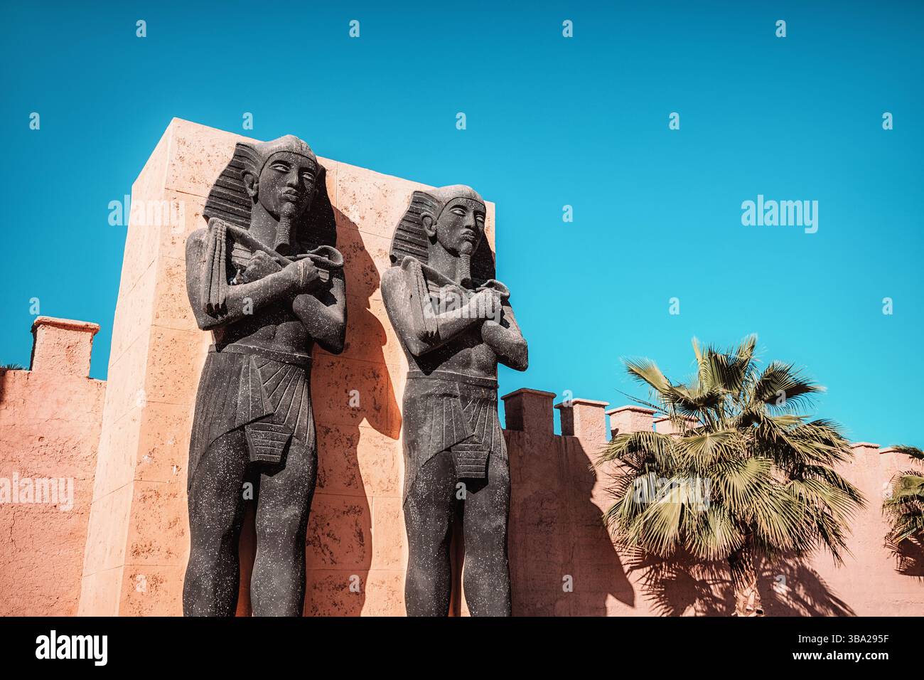 7 March 2025, Ouarzazate, Morocco: Two pharaoh statues standing at the ...