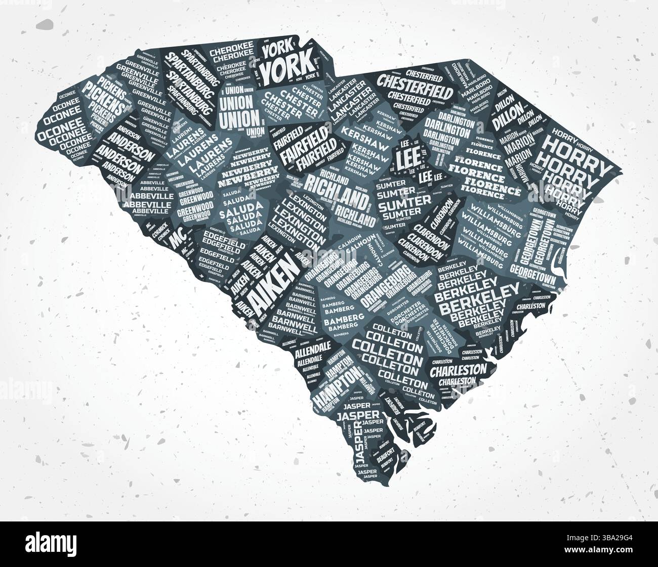 South Carolina counties word clouds. State shape on textured background ...