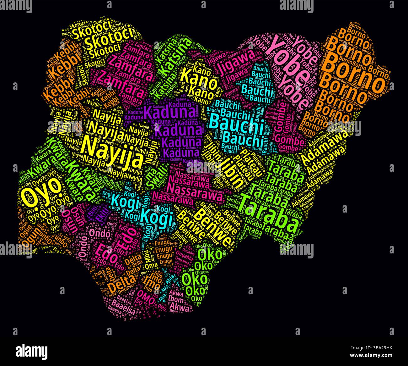 Nigeria Word Cloud. Region names of the country in English language ...