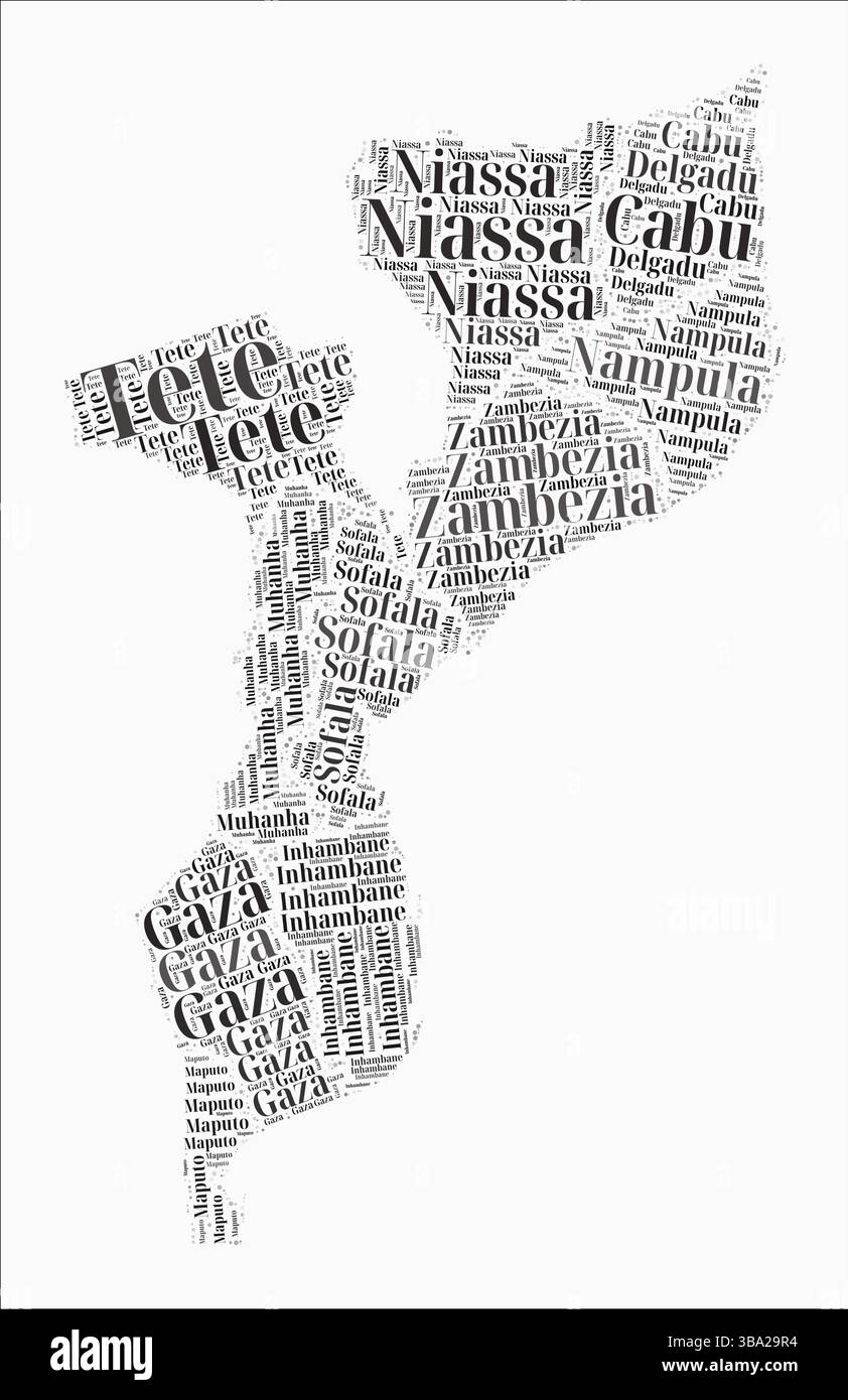 Mozambique Text Style Regions. Country region names word clouds in ...