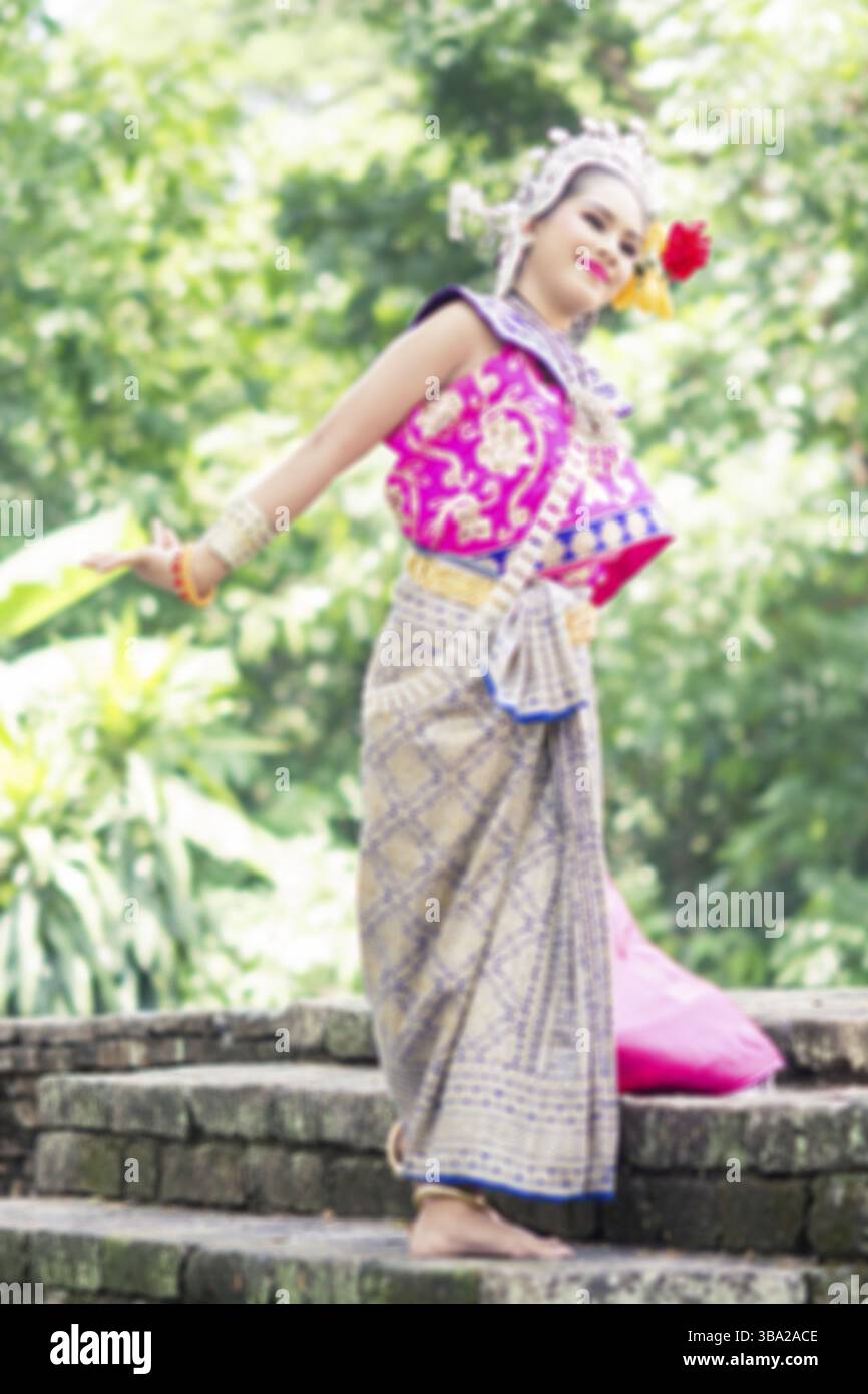 Asian woman wearing typical, traditional Thai Dress. It is literally ...