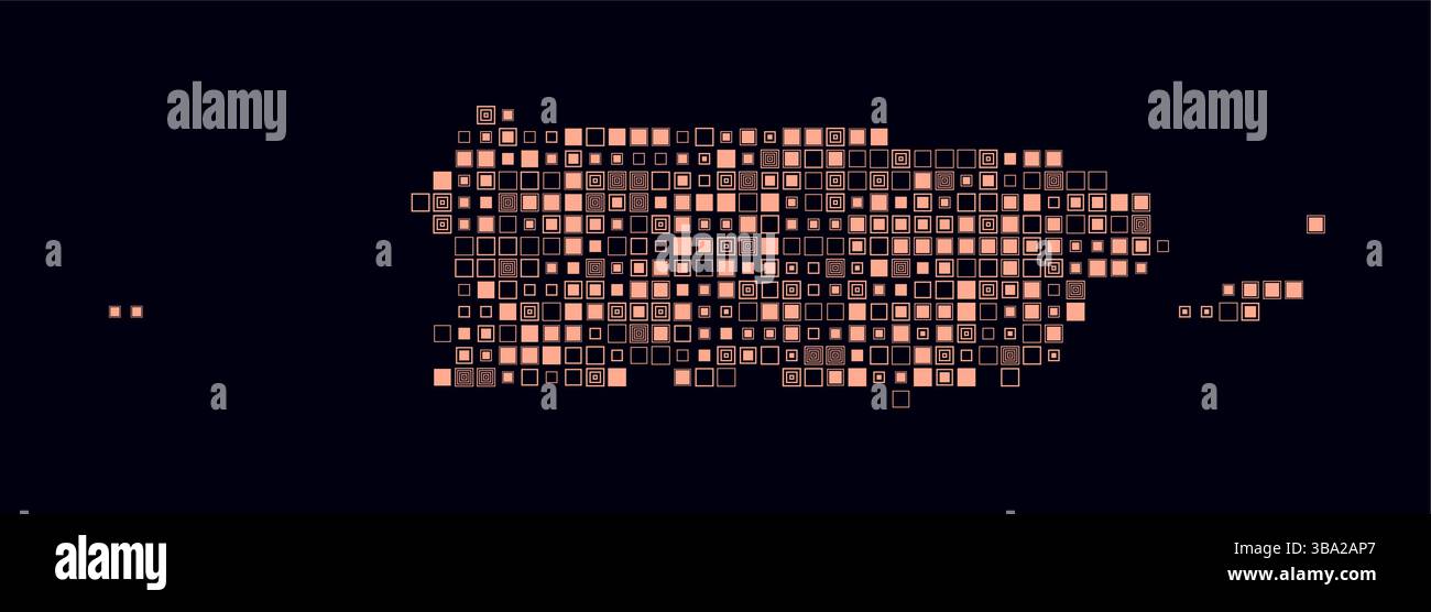 Puerto Rico, shape of the country built of colored cells. Digital style ...