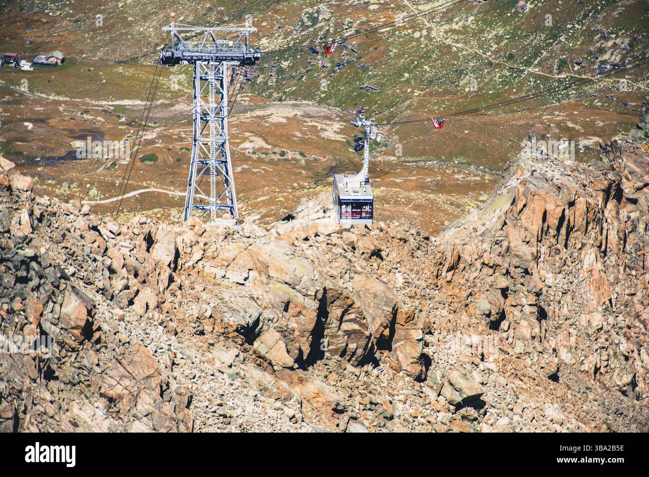 Cabin of cable railway ropeway in swiss mountains Stock Photo - Alamy