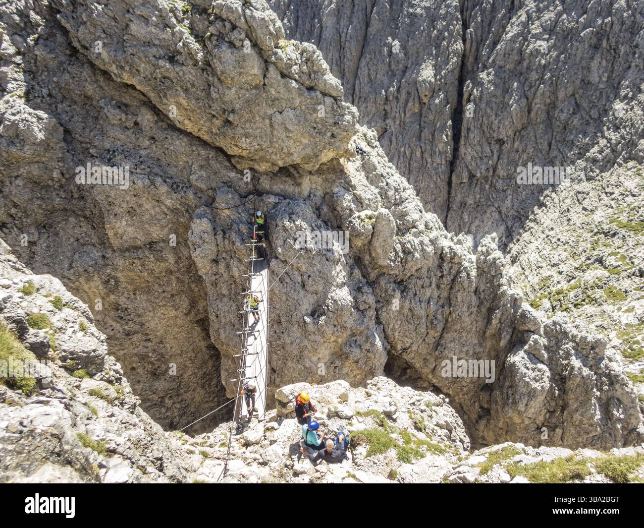 Climbing on the Pisciadu via ferrata of the Sella group in the ...