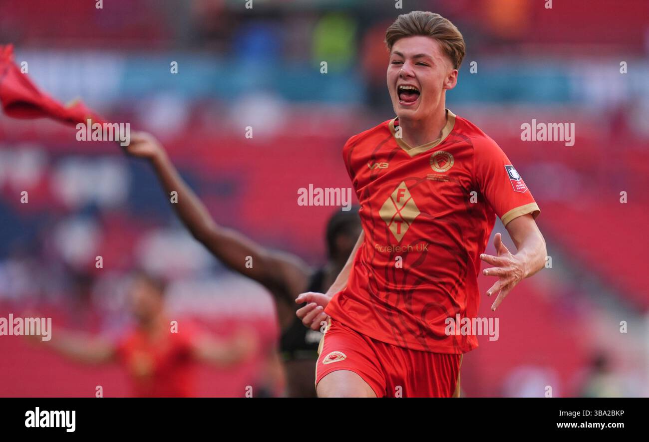 Whitstable Town's Albie O'Mara-Knapp celebrates at the end of the game ...