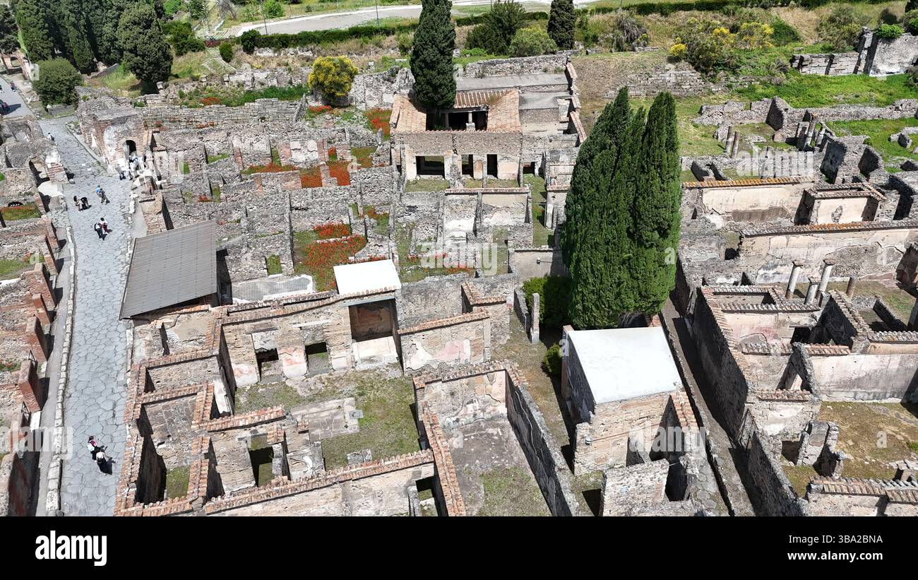 aerial view of House of the surgeon in Ancient roman city of Pompeii ...