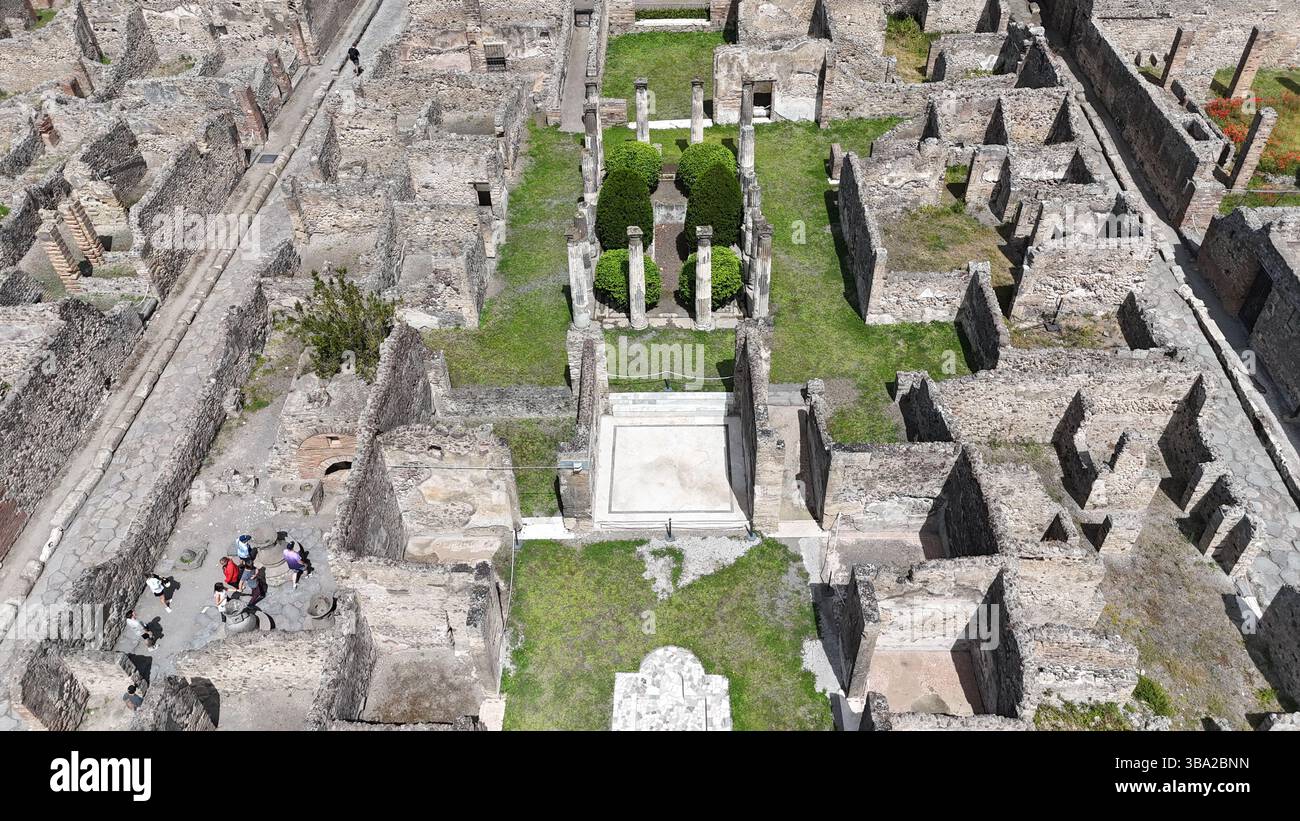aerial view of Historic streets of Ancient roman city of Pompeii Italy ...