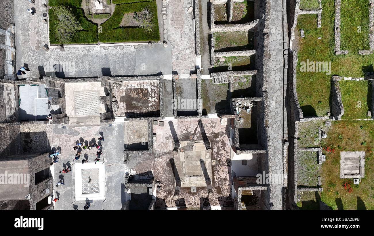 aerial view of Historic streets of Ancient roman city of Pompeii Italy ...