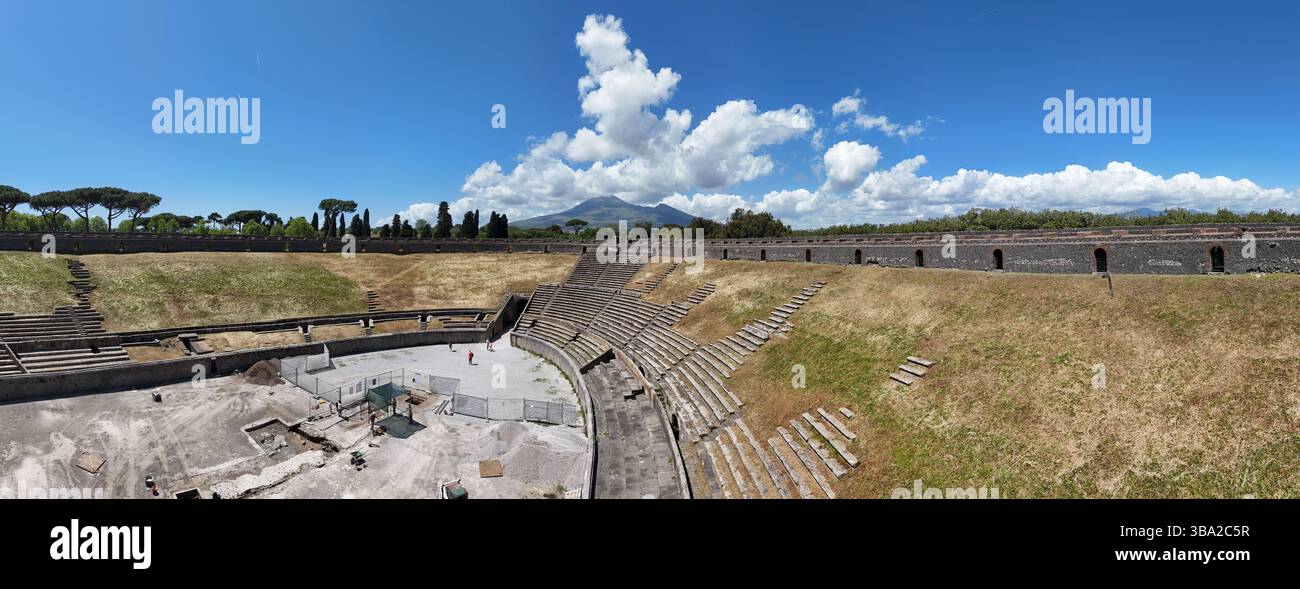 panoramic aerial view of the Amphitheatre of Pompeii, Historic World ...