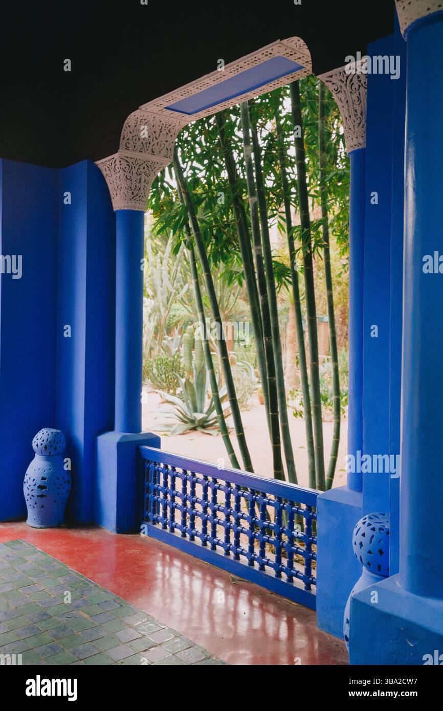 08 March 2025, Marrakech, Morocco: Stunning blue architecture framing a ...