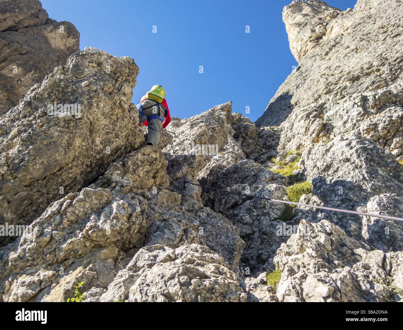 Climbing on the Pisciadu via ferrata of the Sella group in the ...