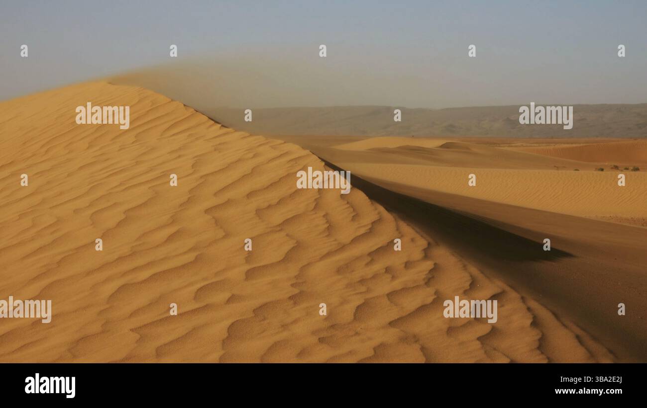 Sand blowing over sand dunes in wind Stock Photo - Alamy