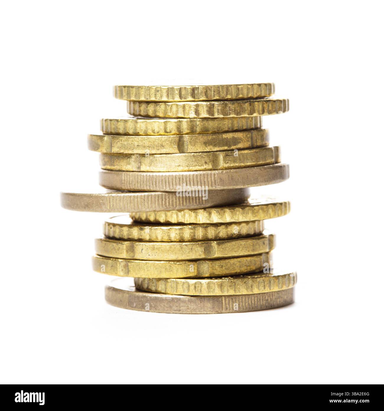 The tower of golden coins isolated on white Stock Photo - Alamy
