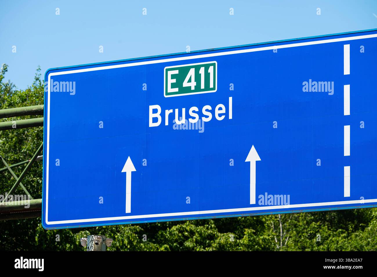 Blue Belgian road signs in Auderghem, Brussels, Belgium. 10 May 2025 ...