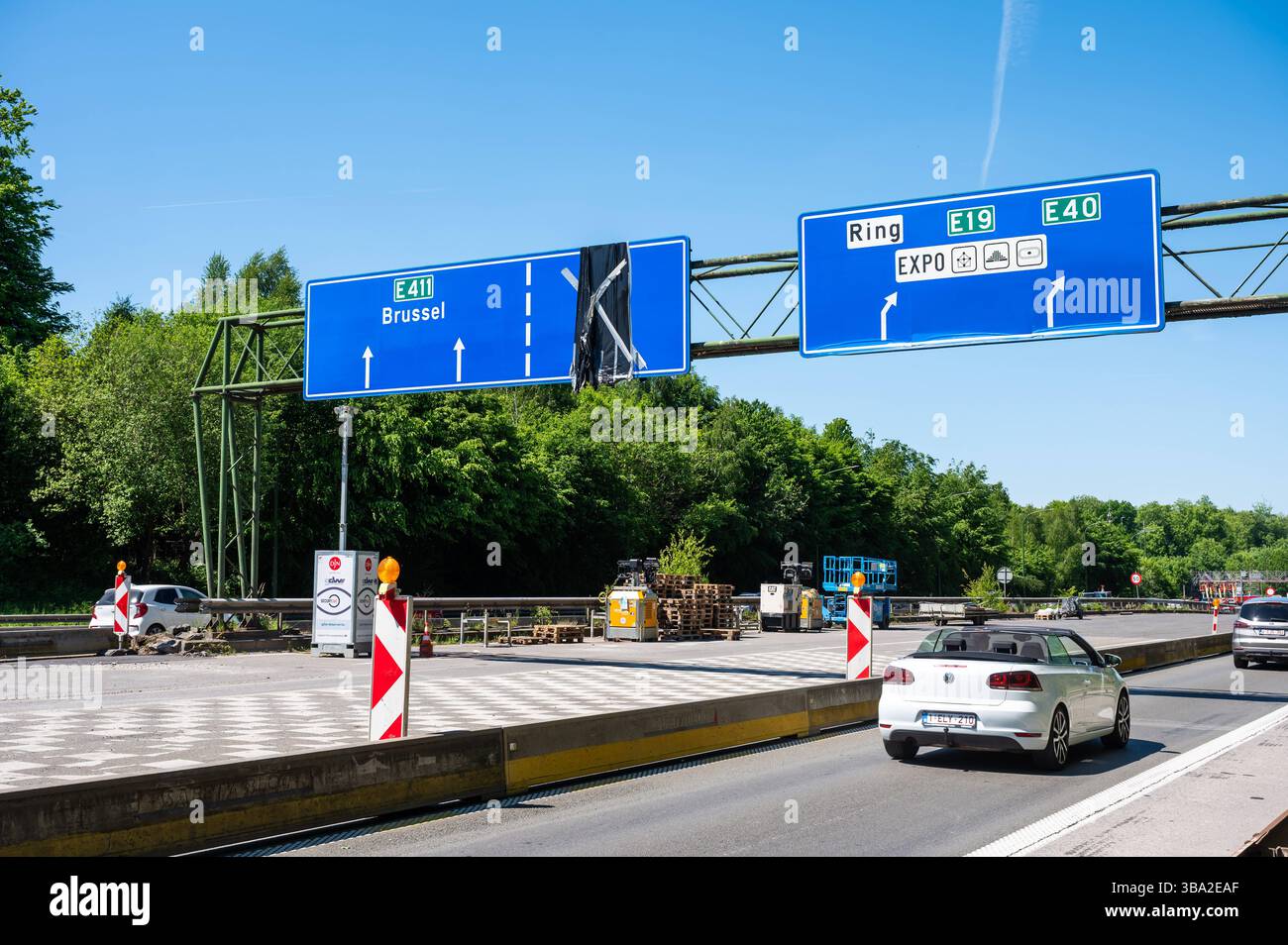 Blue Belgian road signs in Auderghem, Brussels, Belgium. 10 May 2025 ...