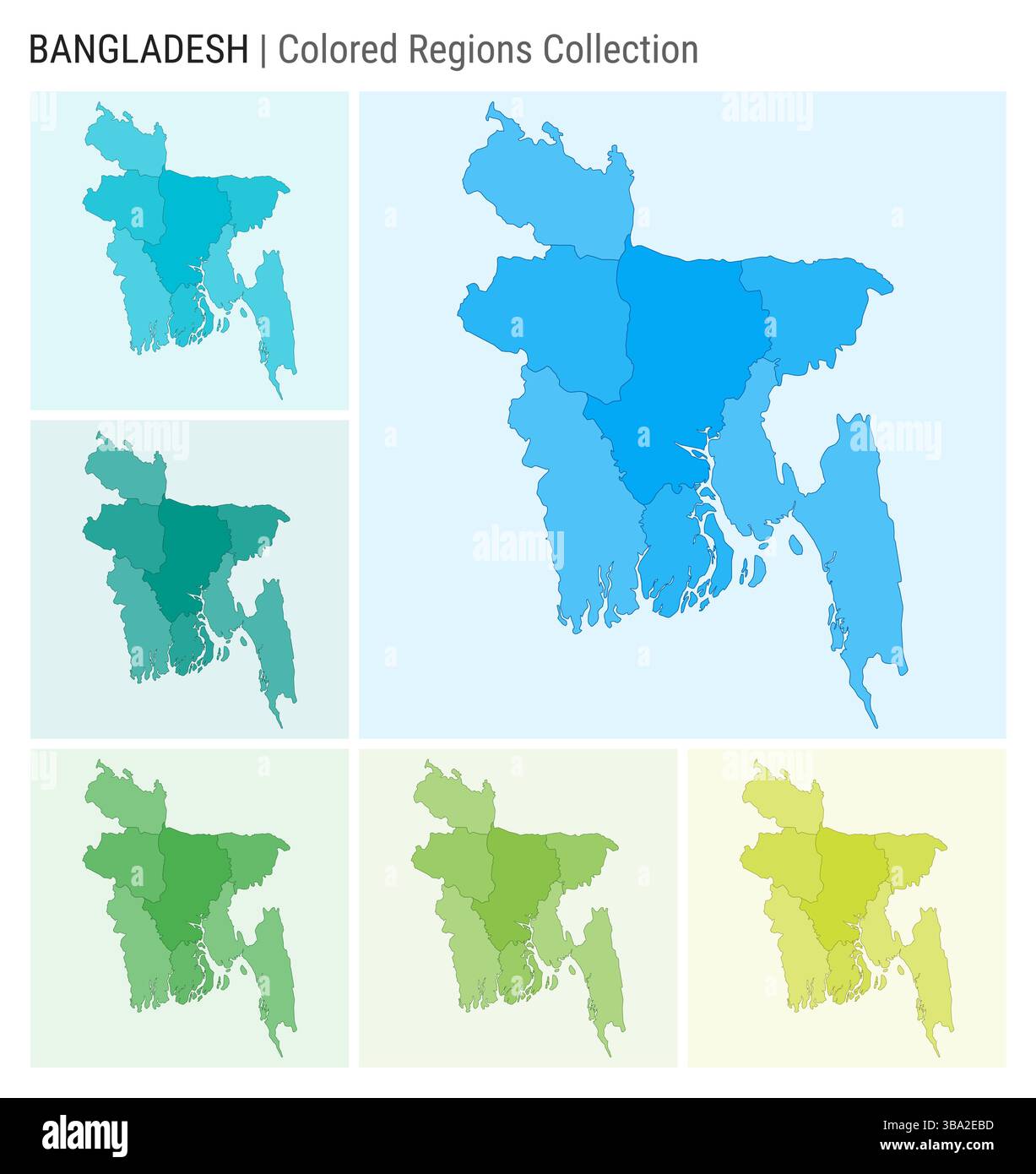 Bangladesh map collection. Country shape with colored regions. Light ...