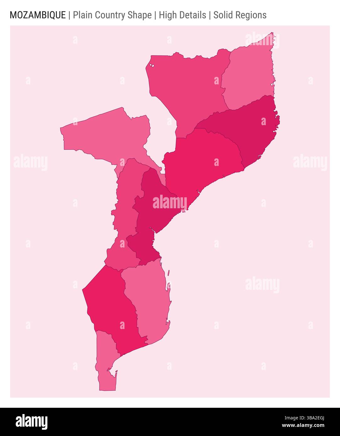 Mozambique plain country map. High details. Solid regions style. Shape ...