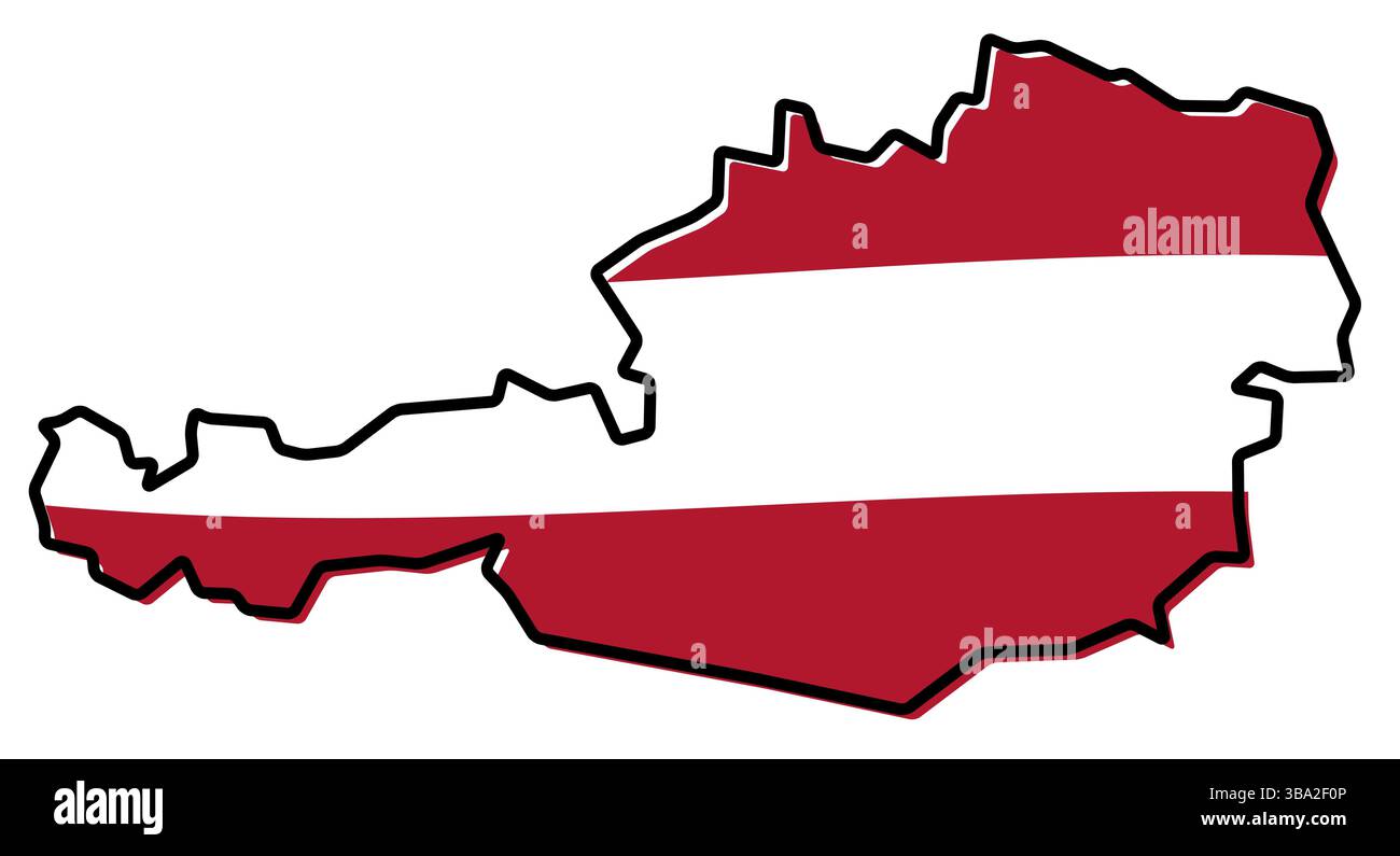 Simplified map of Austria outline, with slightly bent flag under it ...