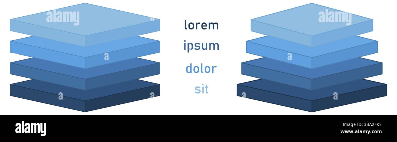 Simple 4 horizontal layers structure drawing, square shape and slightly ...