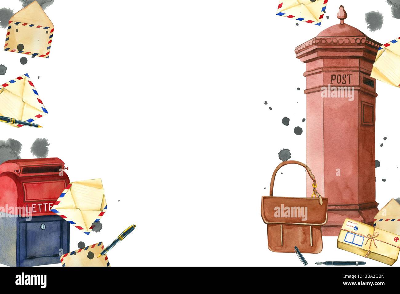 Rectangular frame on the theme of mail and letters, street mailboxes ...