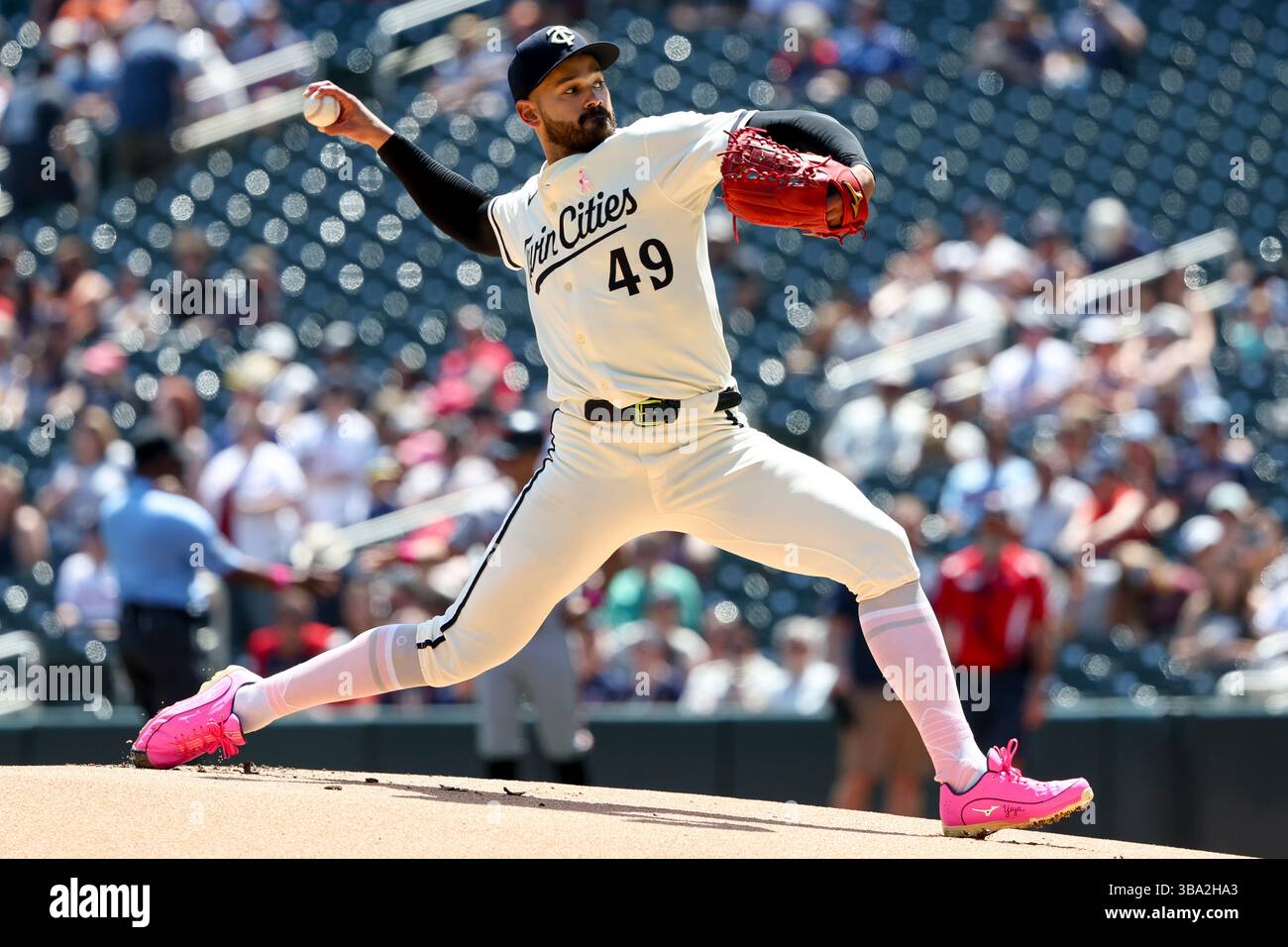 Minnesota Twins pitcher Pablo López (49) throws to the San Francisco ...