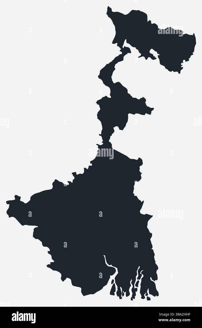 West Bengal map. Just a simple border map. Shape of the state. Flat ...