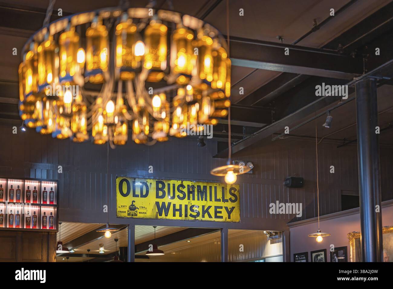 Bushmills, Northern Ireland, Aug 2019 Old Bushmills Whiskey sign in ...