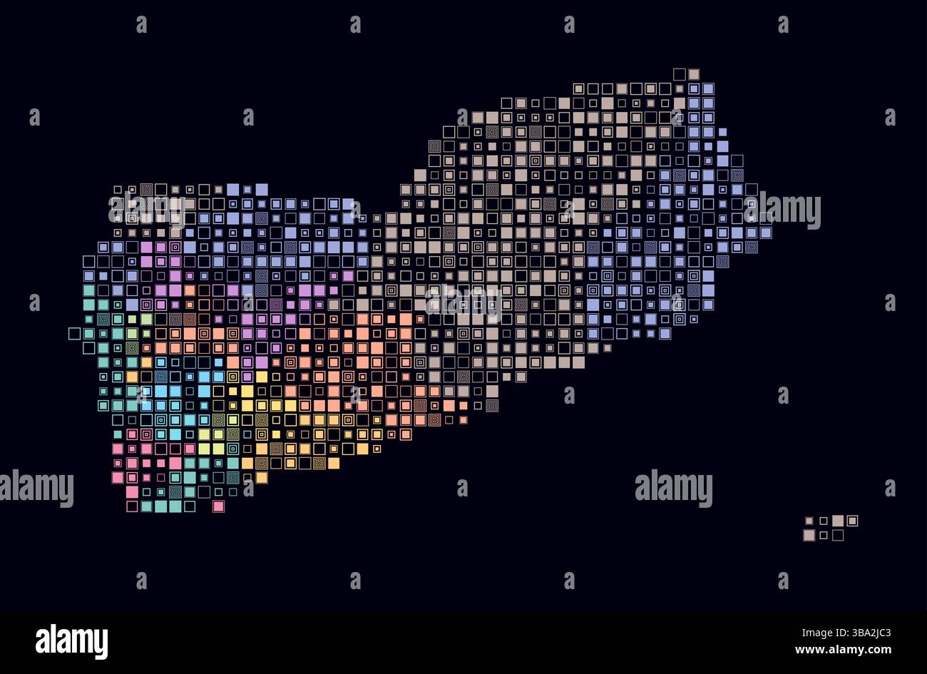 Yemen, shape of the country built of colored cells. Digital style map ...