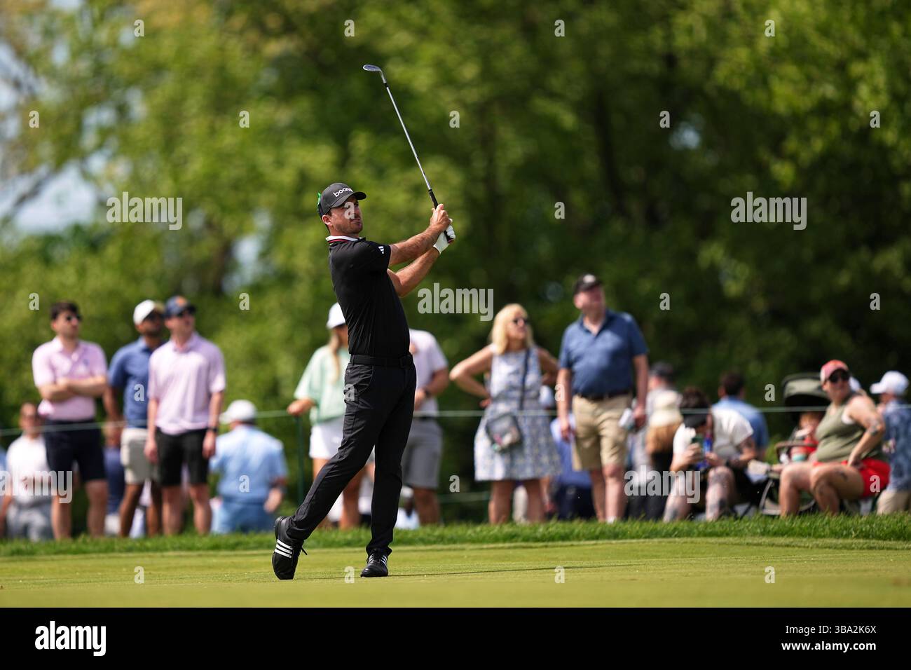 Nick Taylor, of Canada, watches his shot on the sixth hole during the ...