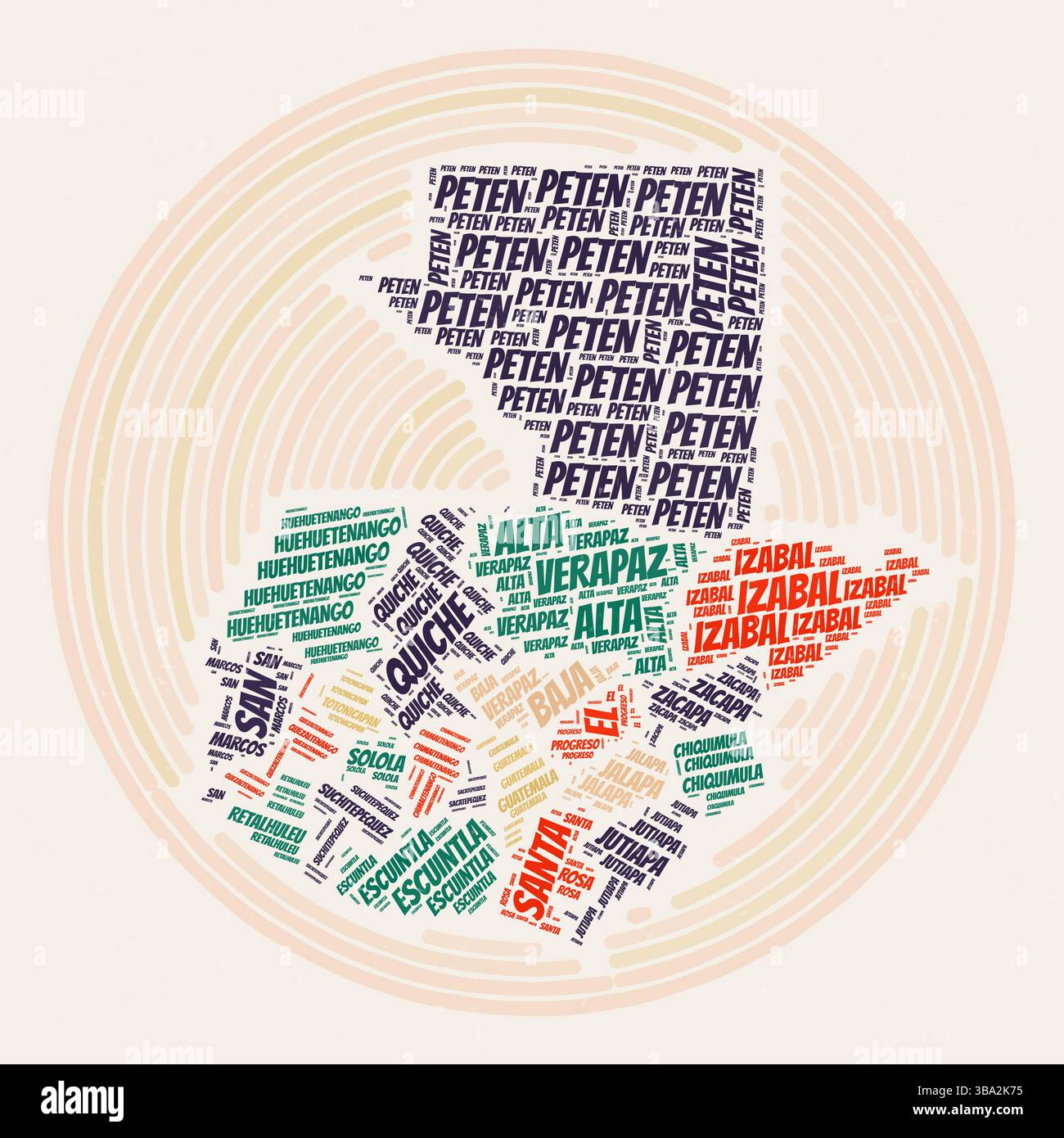 Guatemala Round Poster. Typography style image of Country. Regions word ...