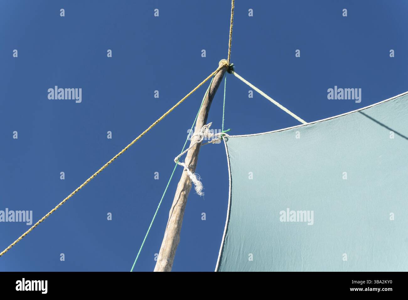 Detail on pirogue - small boat used in Madagascar - mainsail jib blea ...