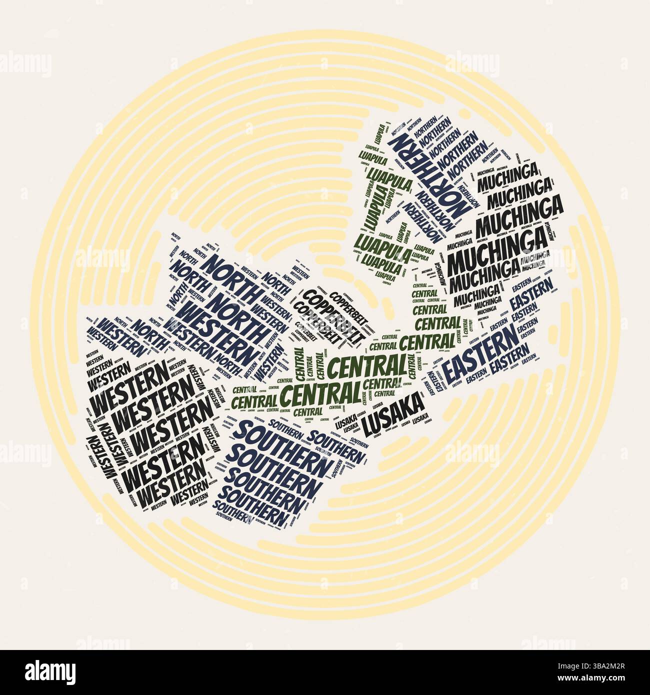 Zambia Round Poster. Typography style image of Country. Regions word ...