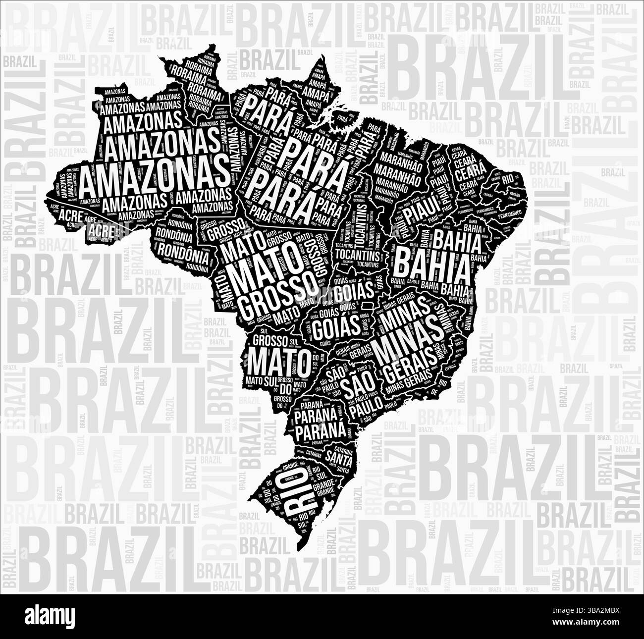 Brazil states map word hi-res stock photography and images - Alamy