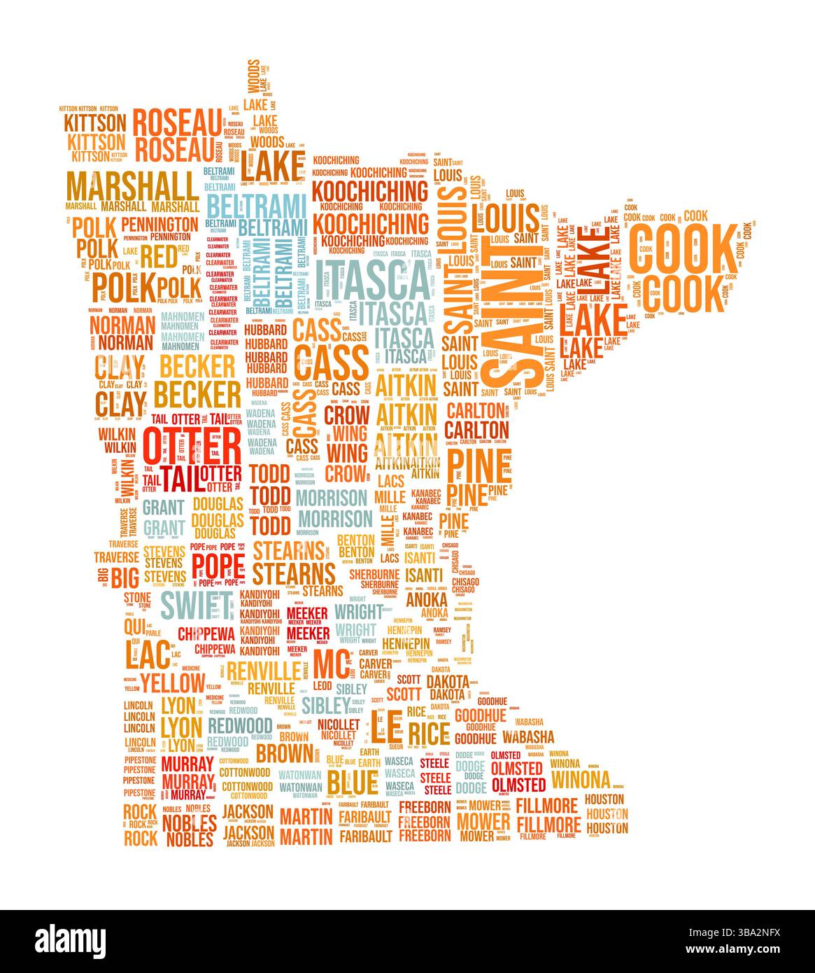 Minnesota Word Cloud. State shape with county division. Minnesota ...