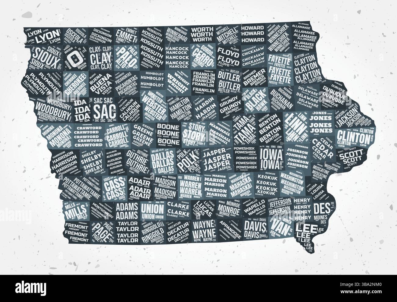 Iowa counties word clouds. State shape on textured background. Iowa ...