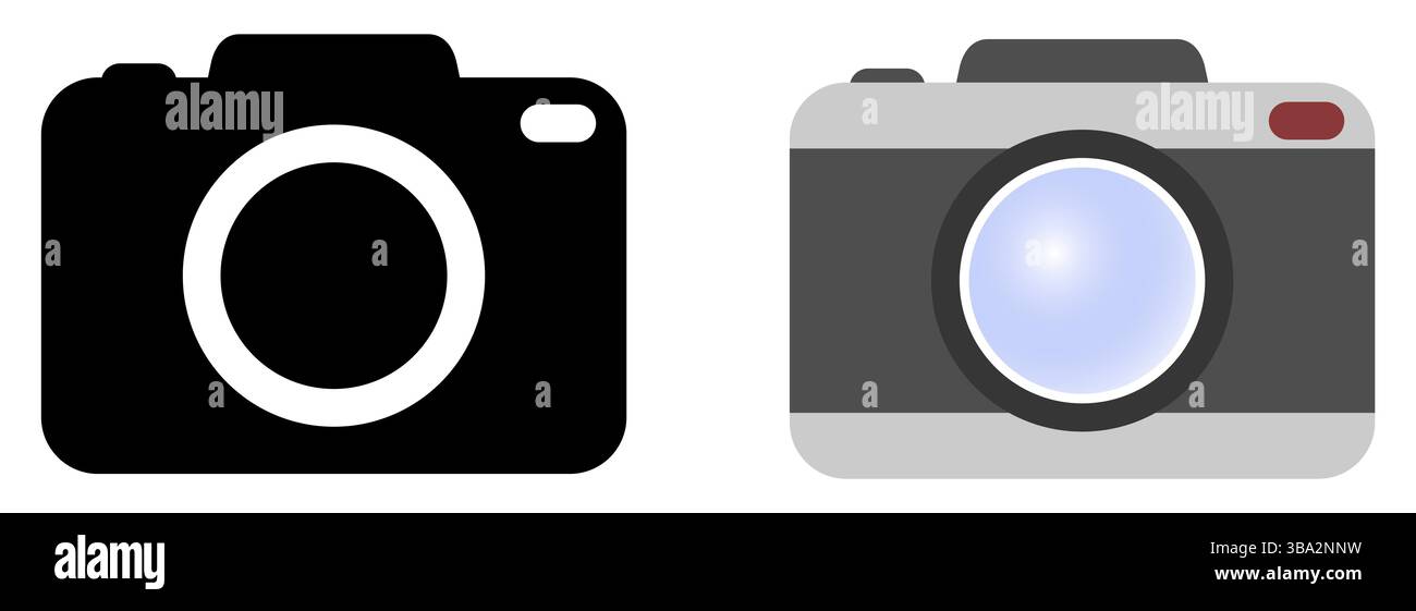 Simple camera symbol. Version with icon in black / white and color ...