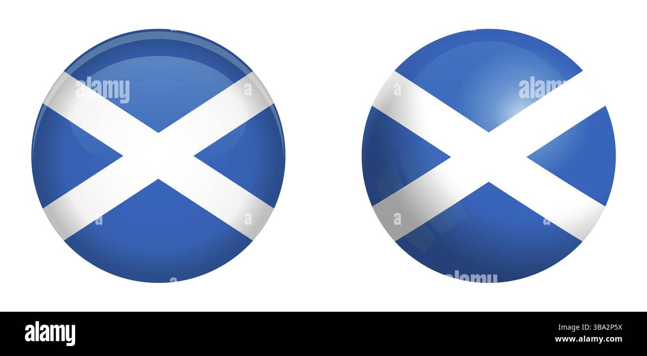 Scotland flag under 3d dome button and on glossy sphere / ball Stock ...