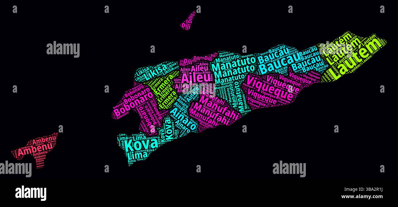 East Timor Word Cloud. Region names of the country in Portuguese ...