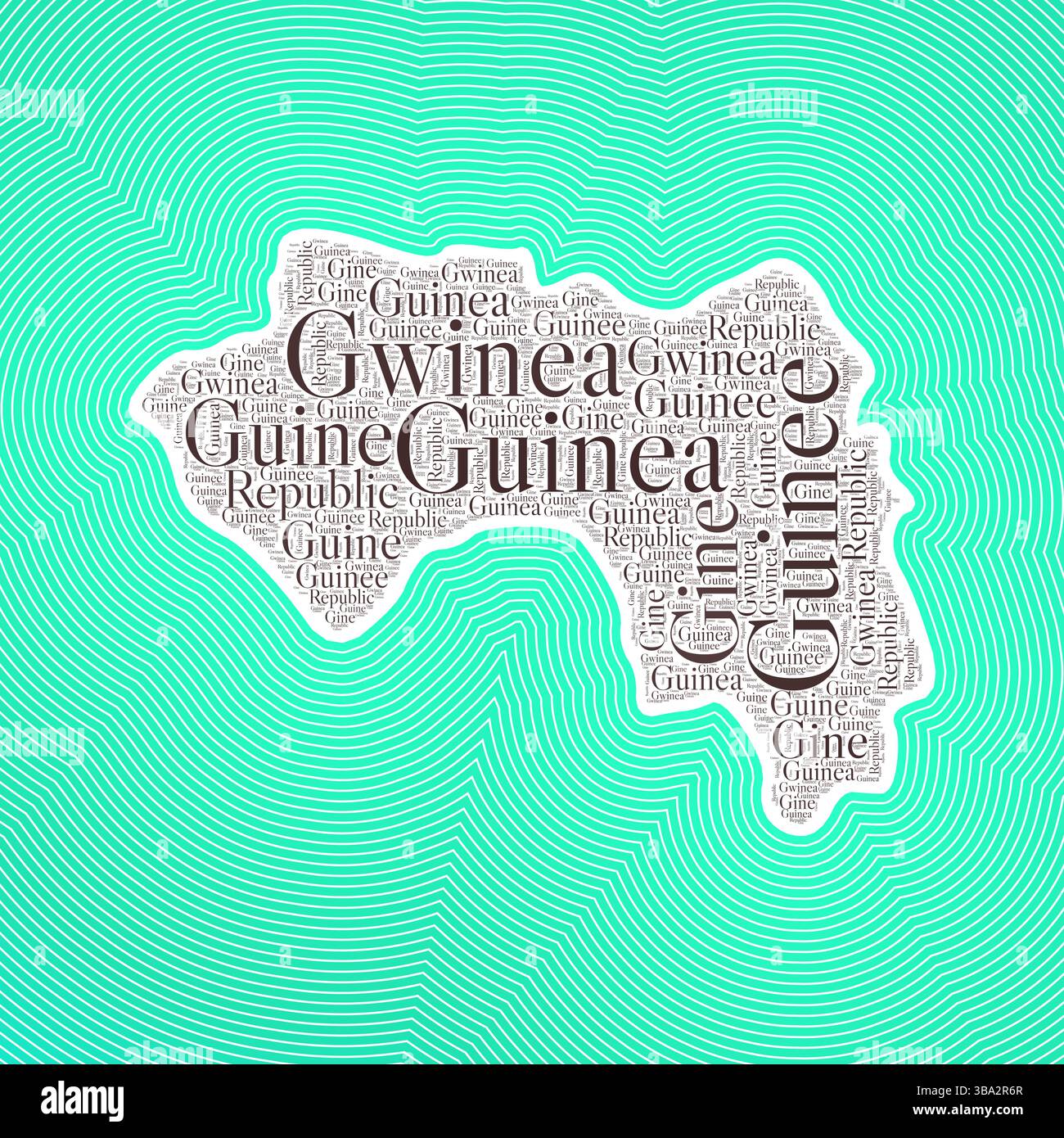 Guinea shape formed by country name in multiple languages. Guinea ...