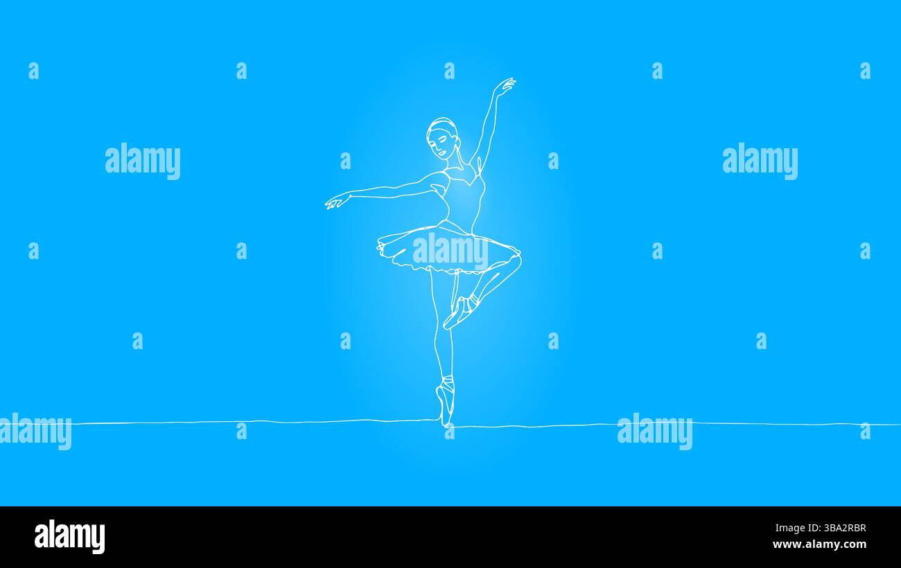 Ballerina performs elegant pose. Dress pointe shoes arms outstretched ...