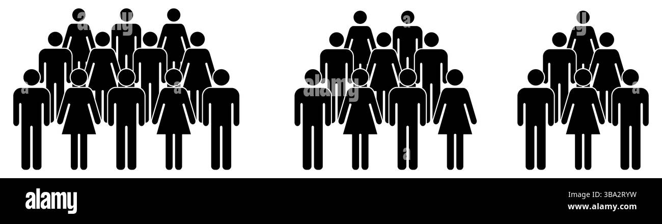 Simple crowd icon, group of people silhouettes standing in rows Stock ...