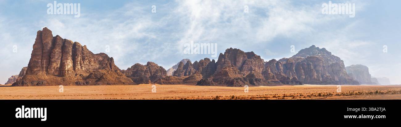 Panorama of Seven Pillars of Wisdom rock formation as seen from visitor ...
