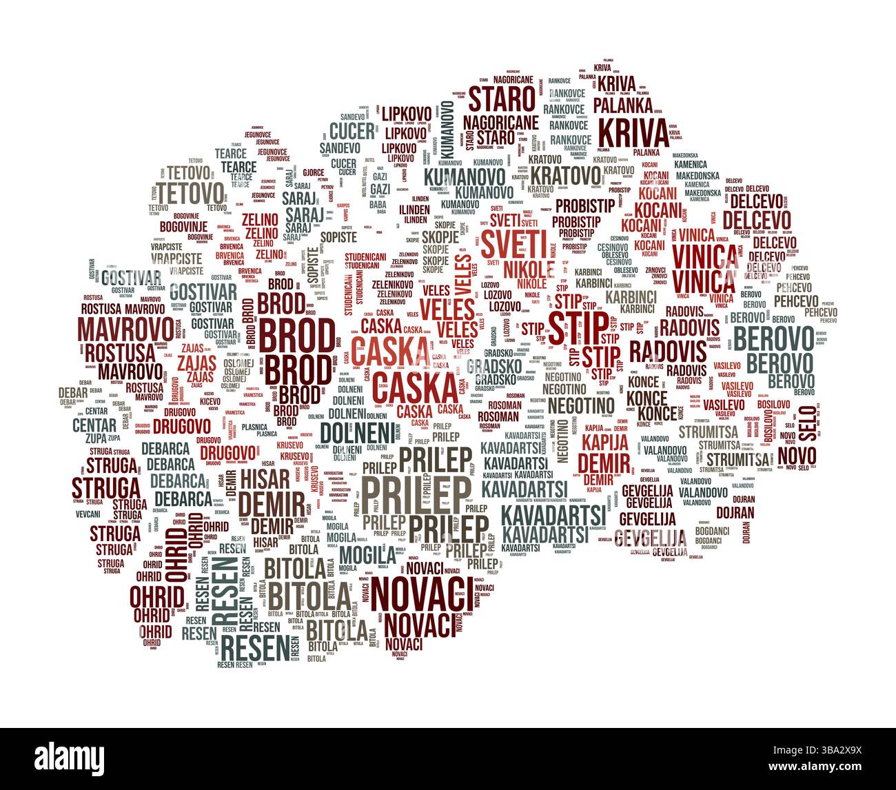 North Macedonia word cloud. Country shape with region division. North Macedonia typography style ...