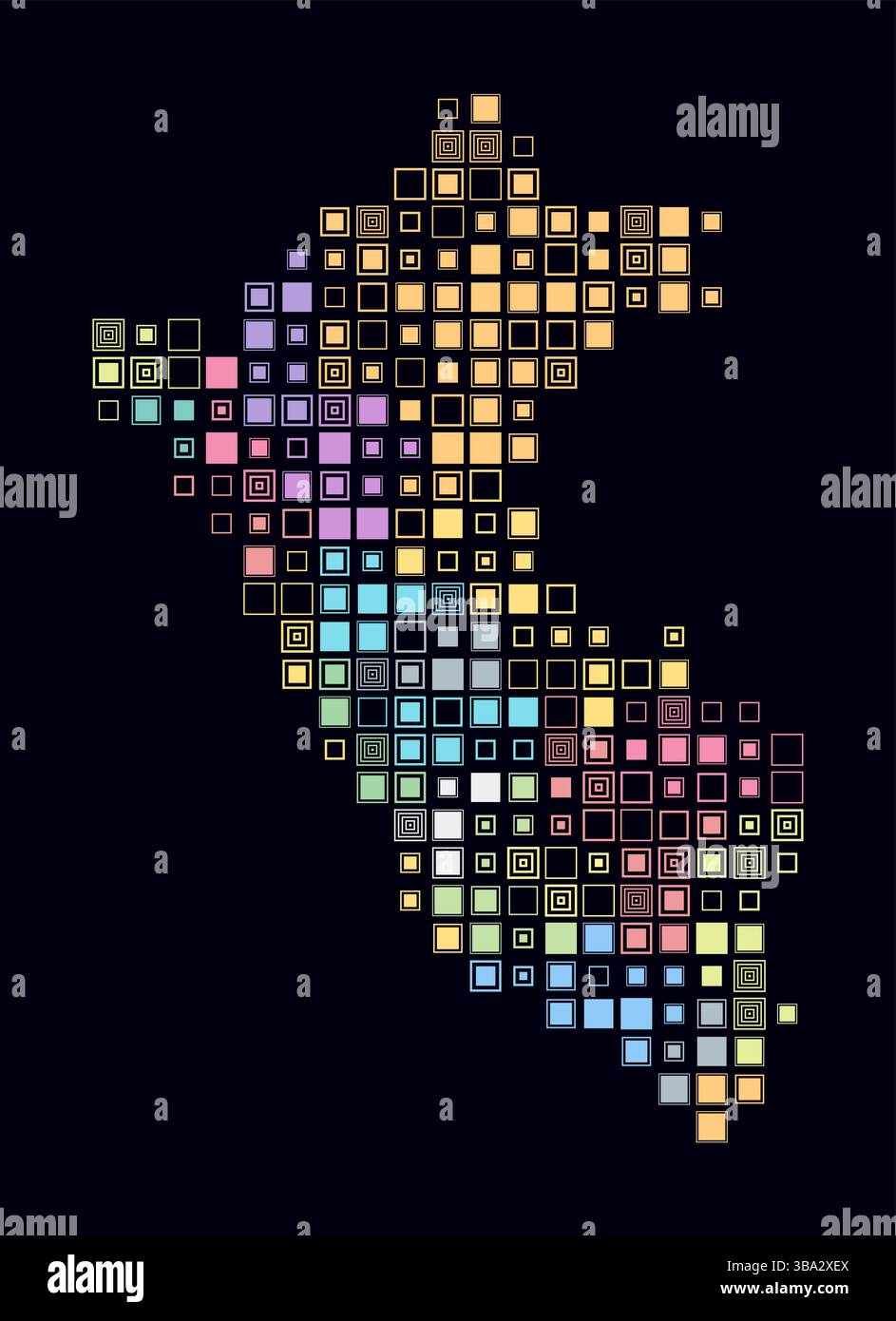 Peru, shape of the country built of colored cells. Digital style map of ...