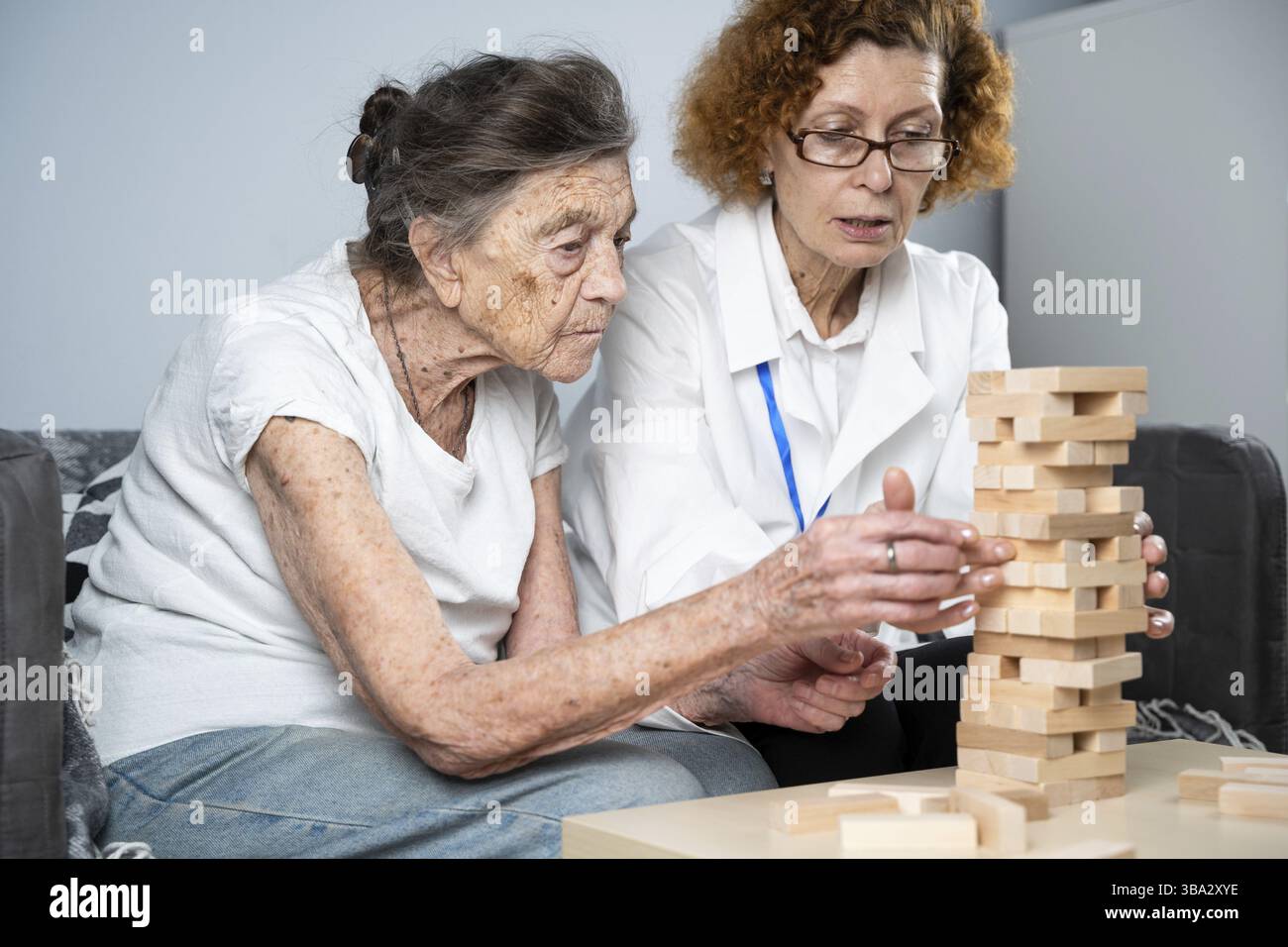 Jenga game. Theme is dementia, aging and games for old people ...