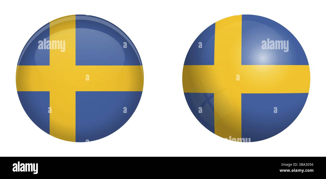 Sweden flag under 3d dome button and on glossy sphere / ball Stock ...