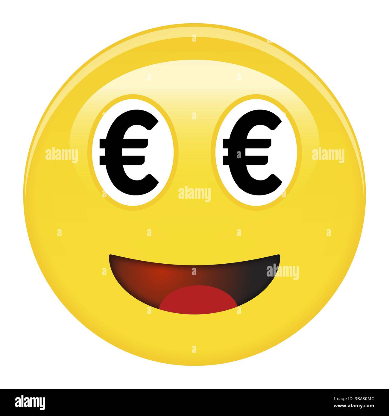 Euro smiley emoticon. Yellow laughing 3d emoji with black eur symbols ...