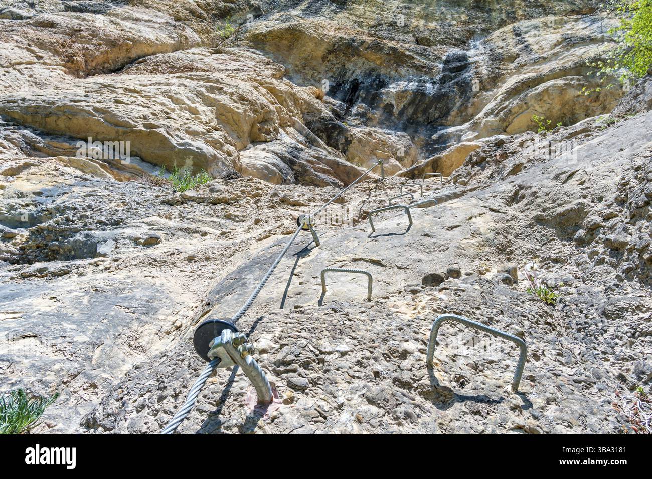 Climbing the via ferrata Kaenzele in Bregenz near Lake Constance Stock ...