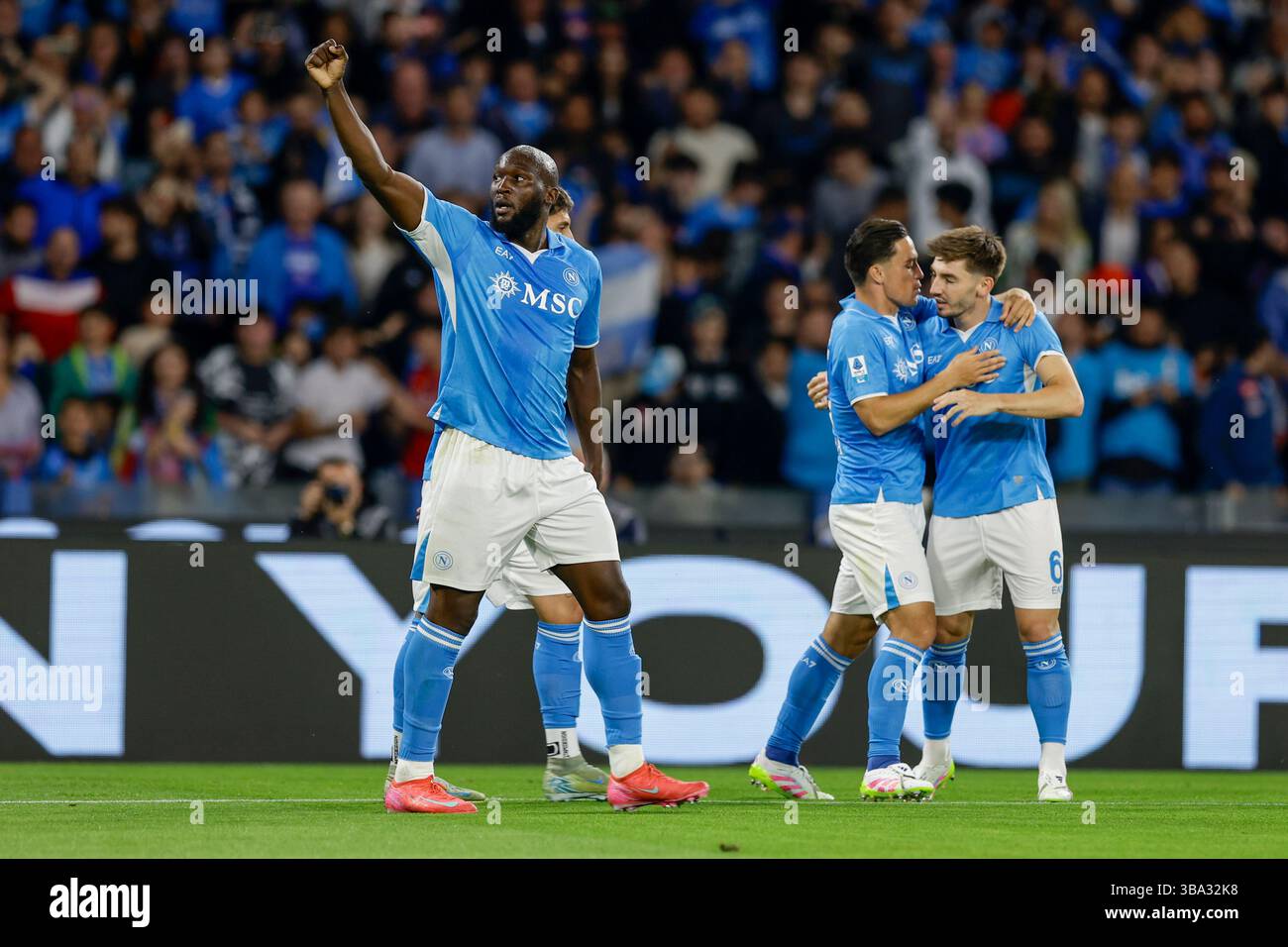 Napoli's Romelu Lukaku celebrates after scoring a goal during a Serie A ...
